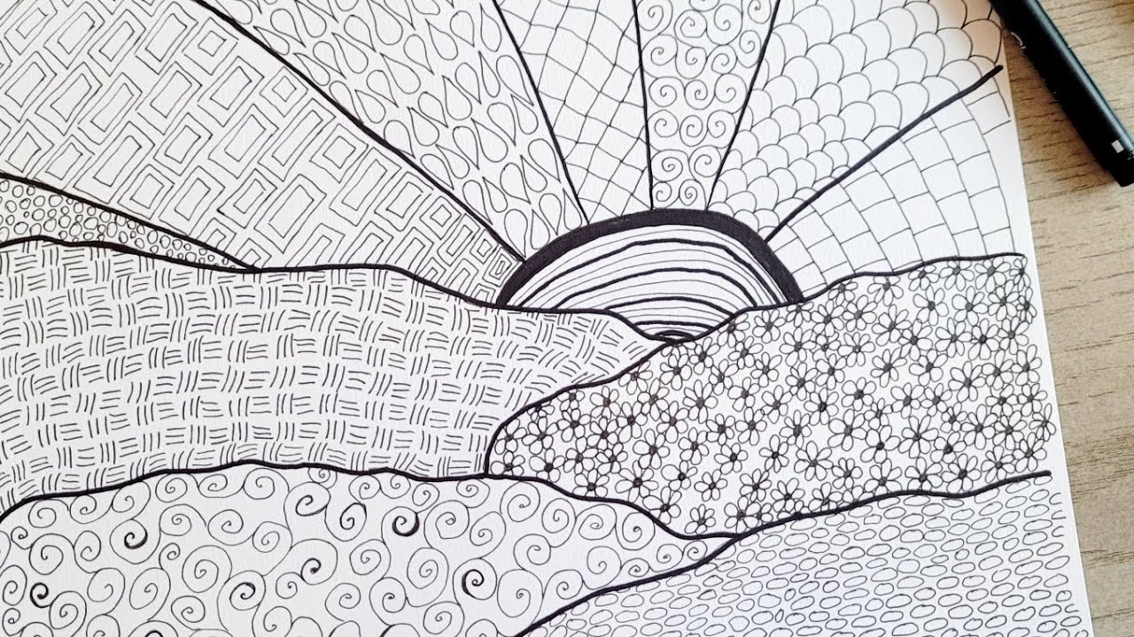 Landscape Drawing | Pattern Art | Follow Along Tutorial | Art Therapy ...