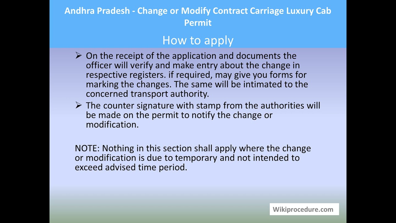 Andhra Pradesh - Change Or Modify Contract Carriage Luxury Cab Permit ...