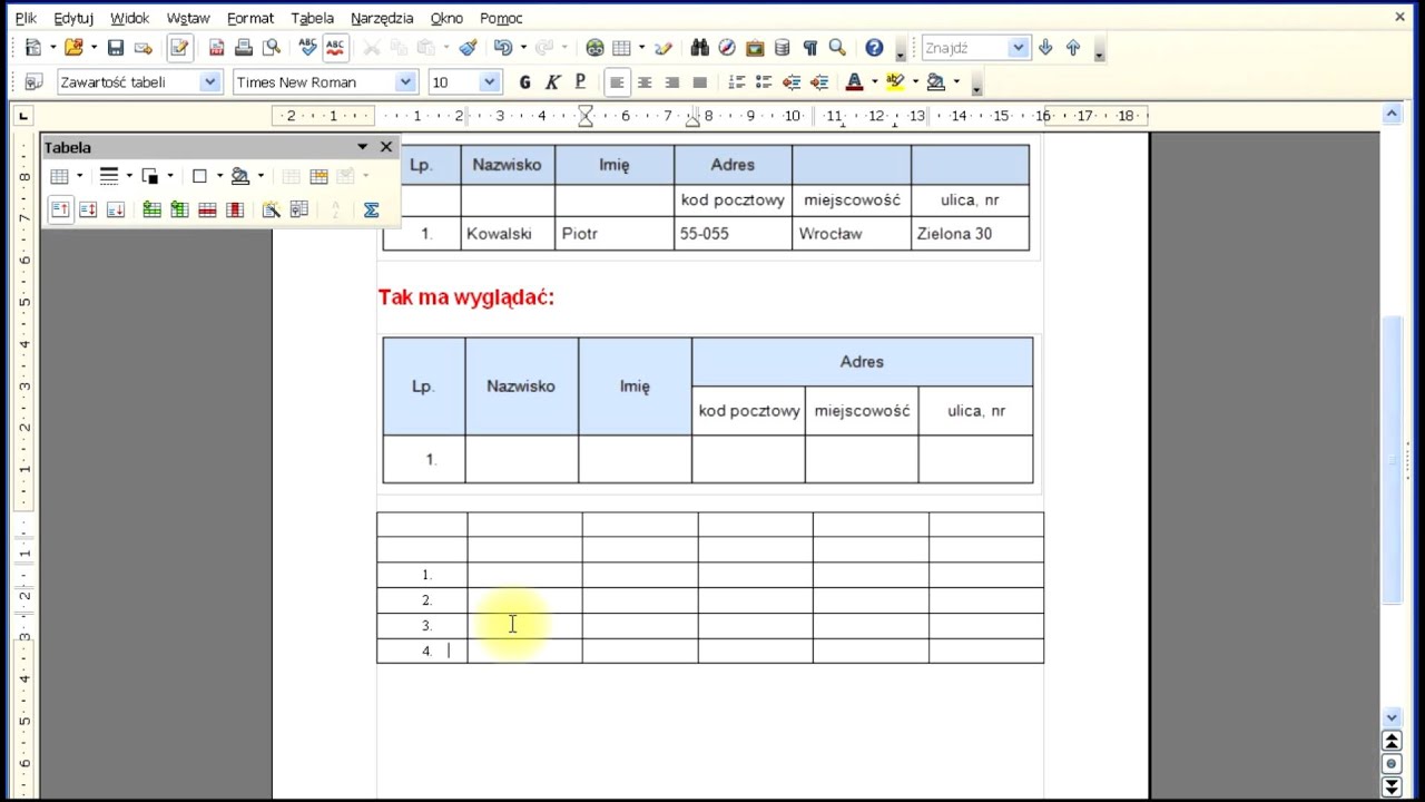 Tworzenie tabel cz. 1 - YouTube