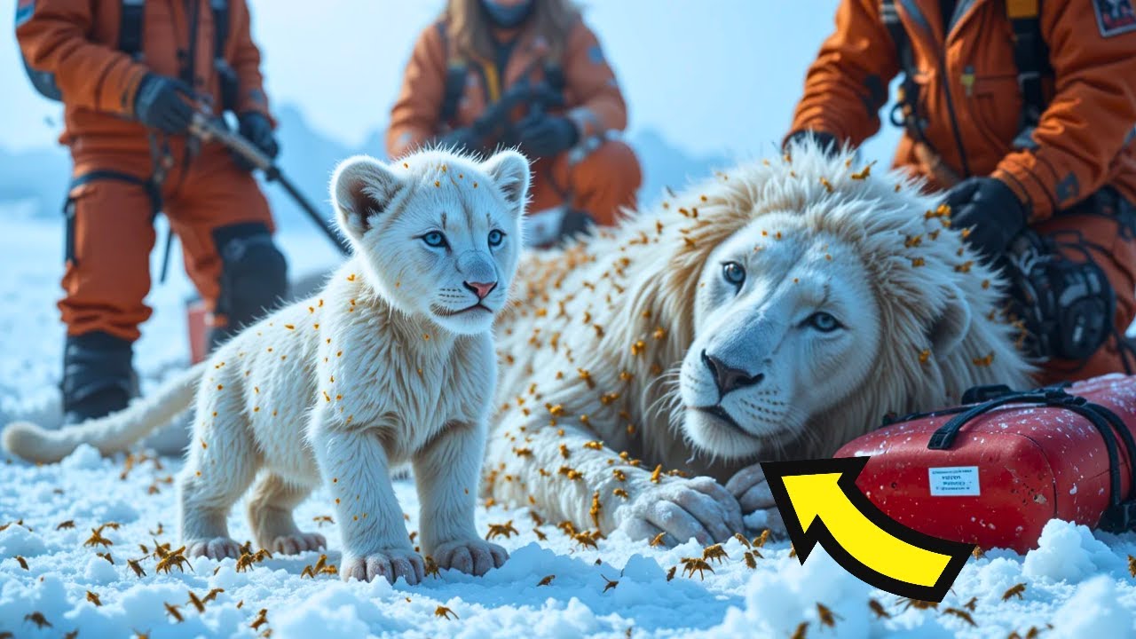Smart White LION CUB find RESCUE TEAM to save MOTHER Covered in ...