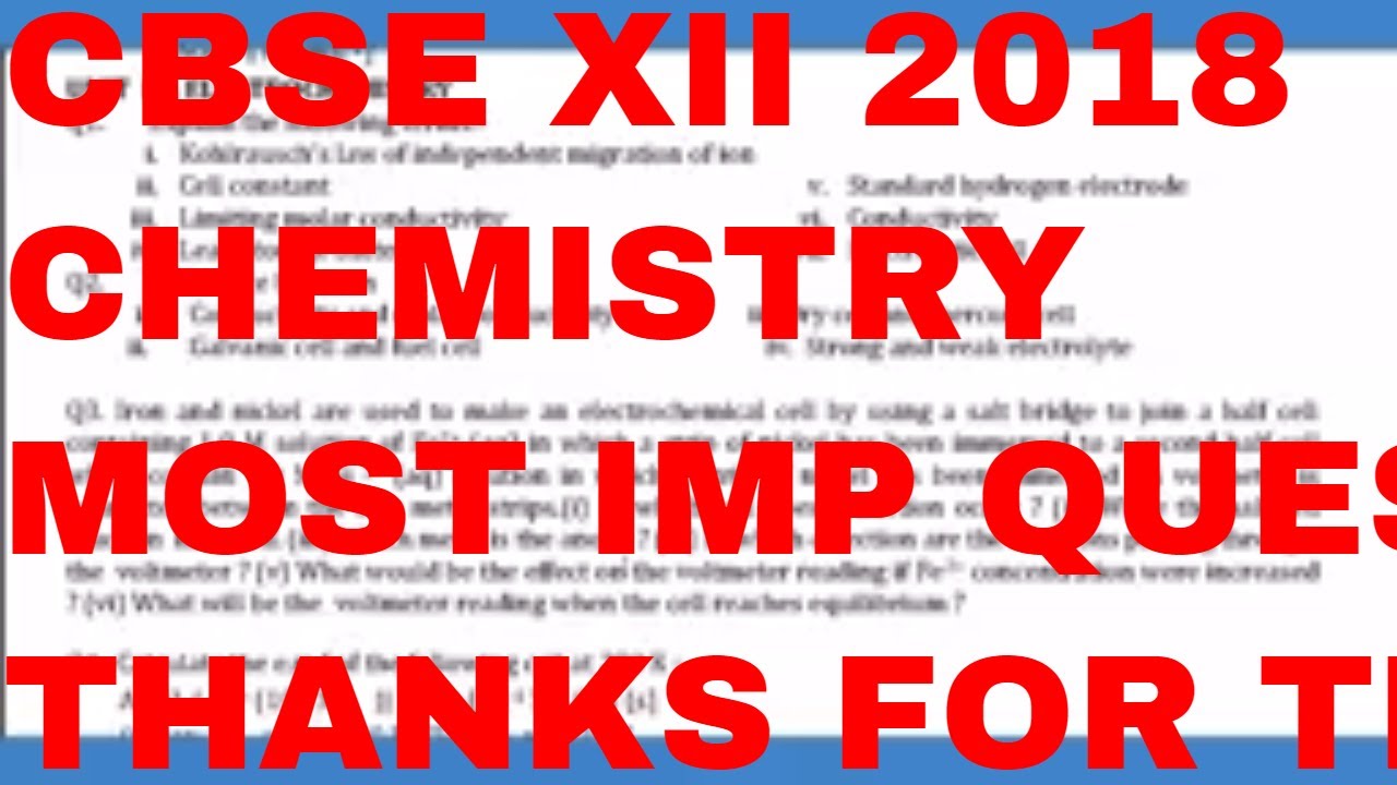 Chemistry most imp questions cbse xii 2018 - YouTube