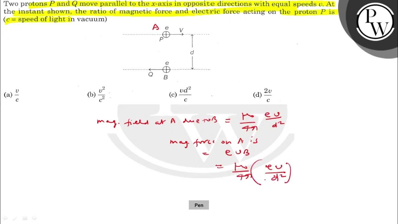 Two protons \( P \) and \( Q \) move parallel to the \( x \)-axis in opposite directions with eq ...