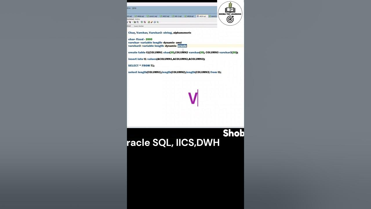 Char Varchar Varchar2 Oracle Sql Interview Question Sql Etl Iics English Oracle Oraclesql