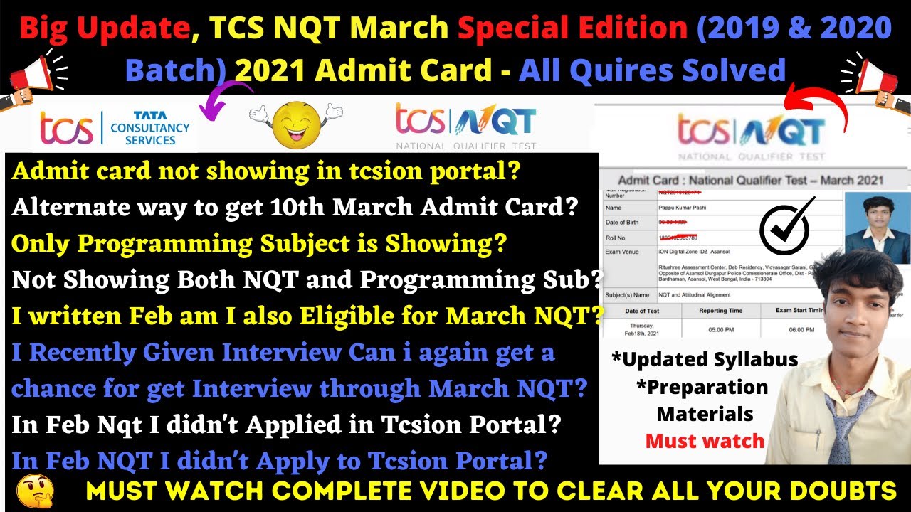 💥Big Update!! TCS NQT March Special Edition Hiring 2021 Admit Card ...