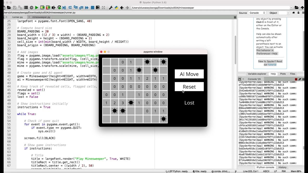 OAwoga CS50AI Minesweeper Project 1B - YouTube