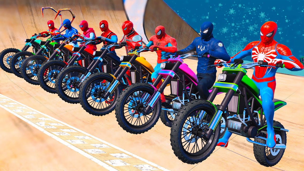 SPIDERMAN TEAM Racing Motorcycles Challenge on MOUNTAIN Roads & Motos ...