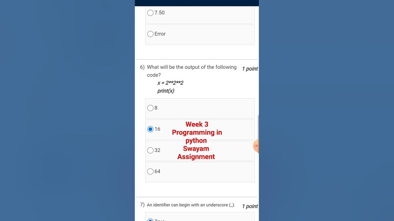 Week 3programming In Python Swayam Viral Assignment Pythonprogramming Python Youtube