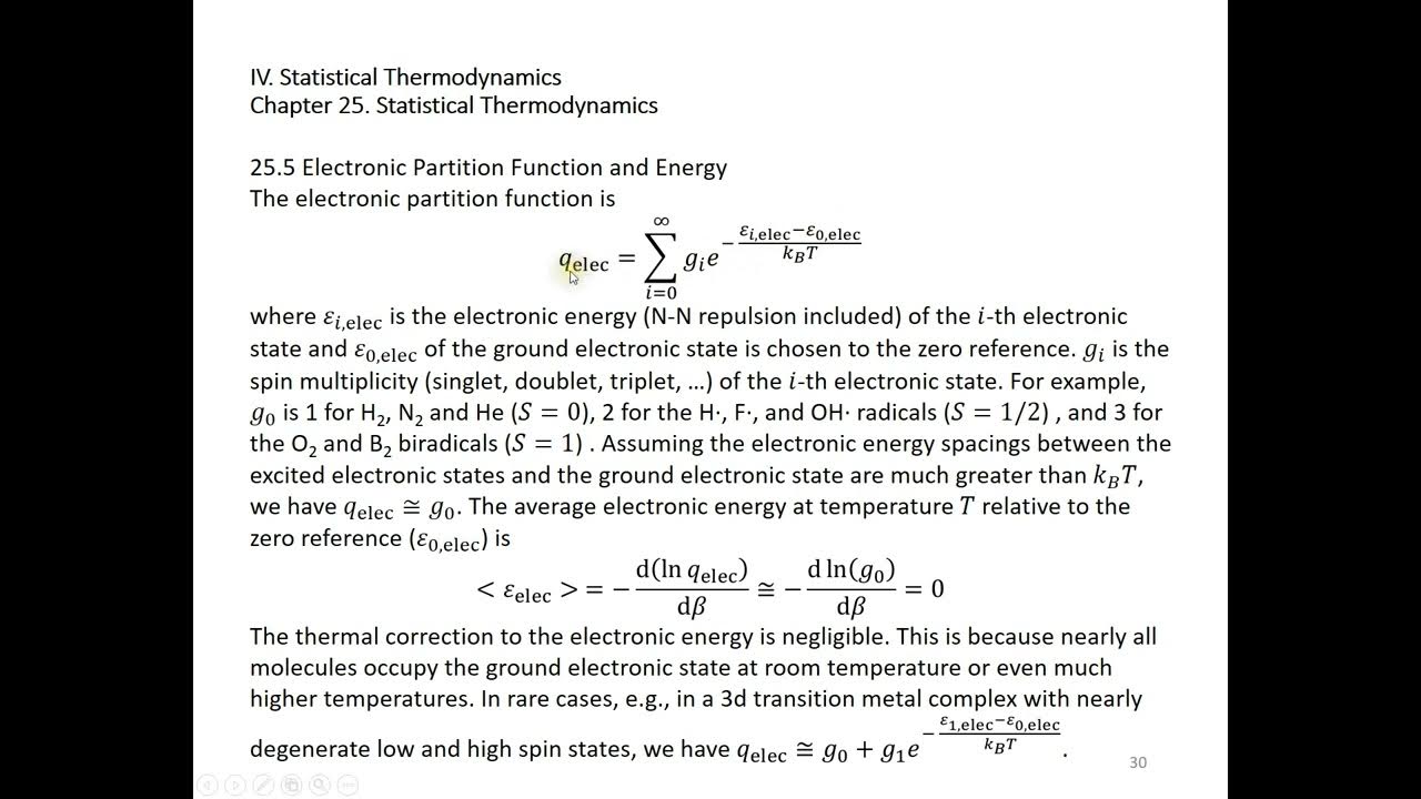25 5 Electronic Partition Function and Energy - YouTube
