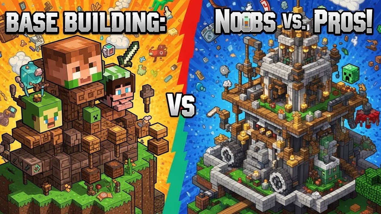 Minecraft Base Building: Noobs vs. Pros! - YouTube