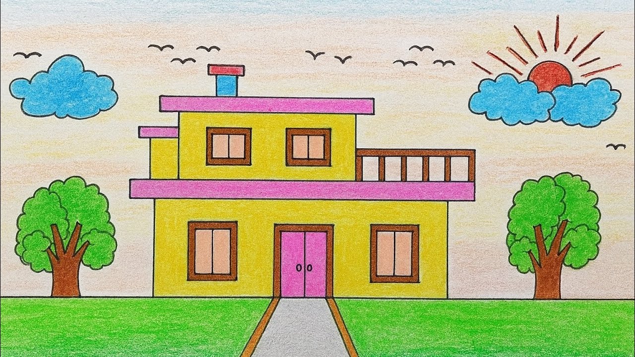 How to make a beautiful house drawing/ how to draw a house step by step ...