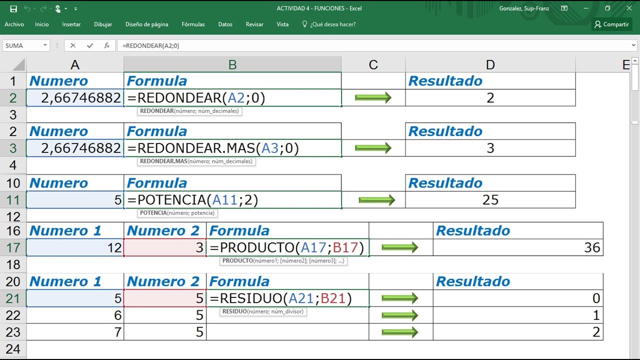 Funciones Matemáticas, Actividad 4. Modulo 3 y 4. Curso SENA Excel ...