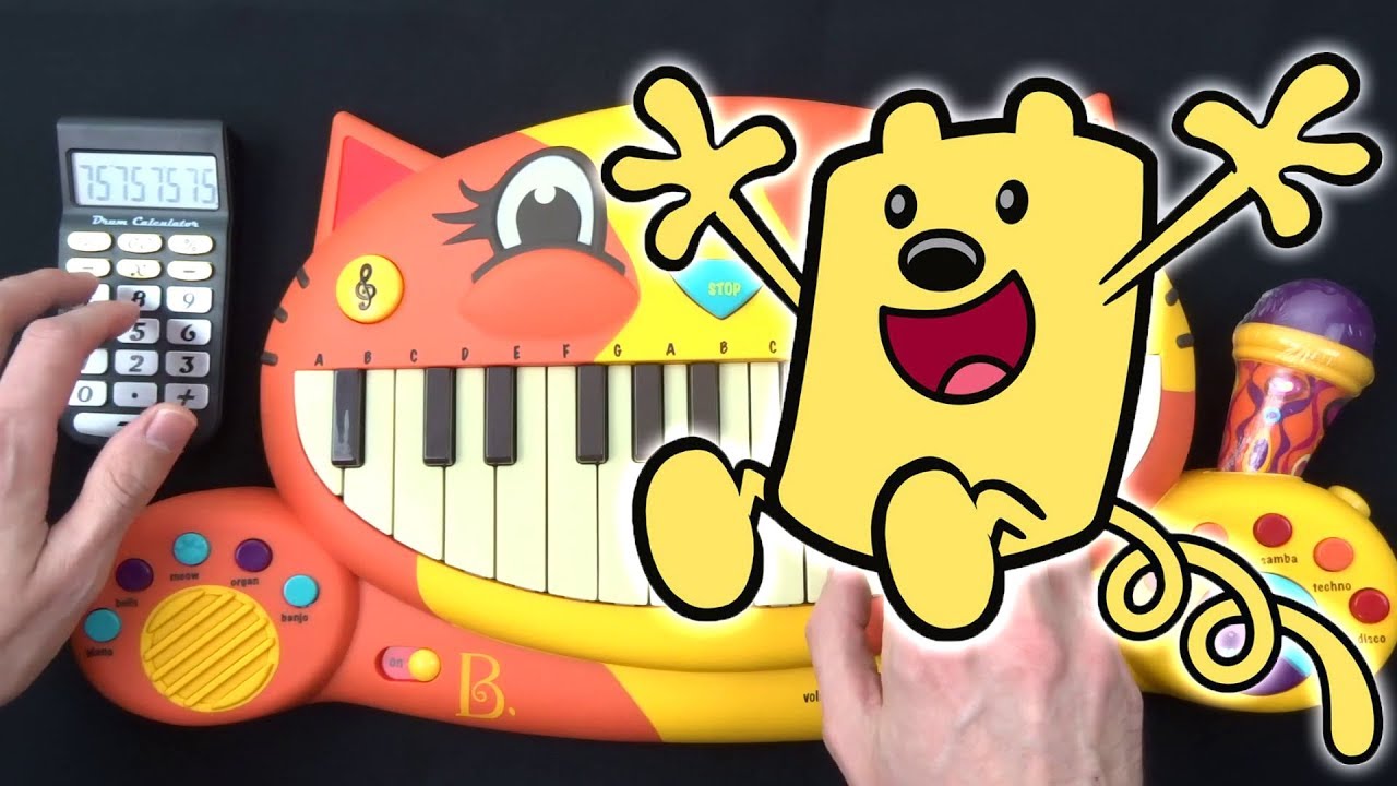 WOW WOW WUBBZY THEME SONG ON A CAT PIANO AND A DRUM CALCULATOR - YouTube