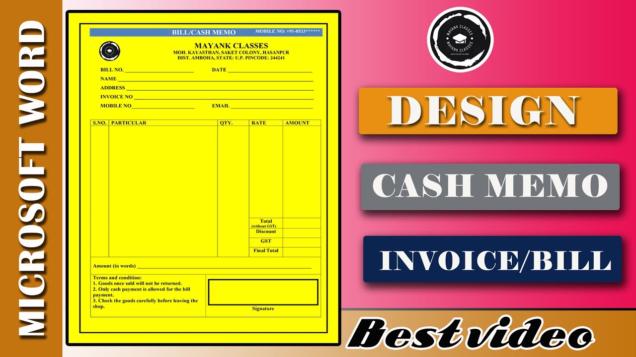 How to Make Bill Book & Invoice Book in MS Word | MS Word में बिल बुक ...