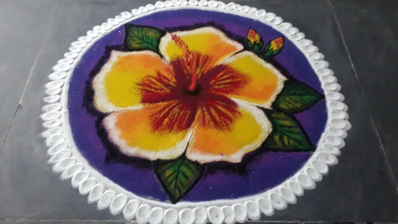 Yellow Hibiscus Flower Rangoli - YouTube