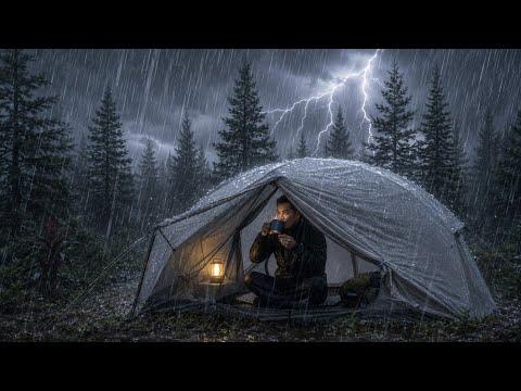 OMG! BAD WEATHER LIGHTNING STORMS AND VERY HEAVY RAIN🌨 CAMPING IN HEAVY RAIN⛈️