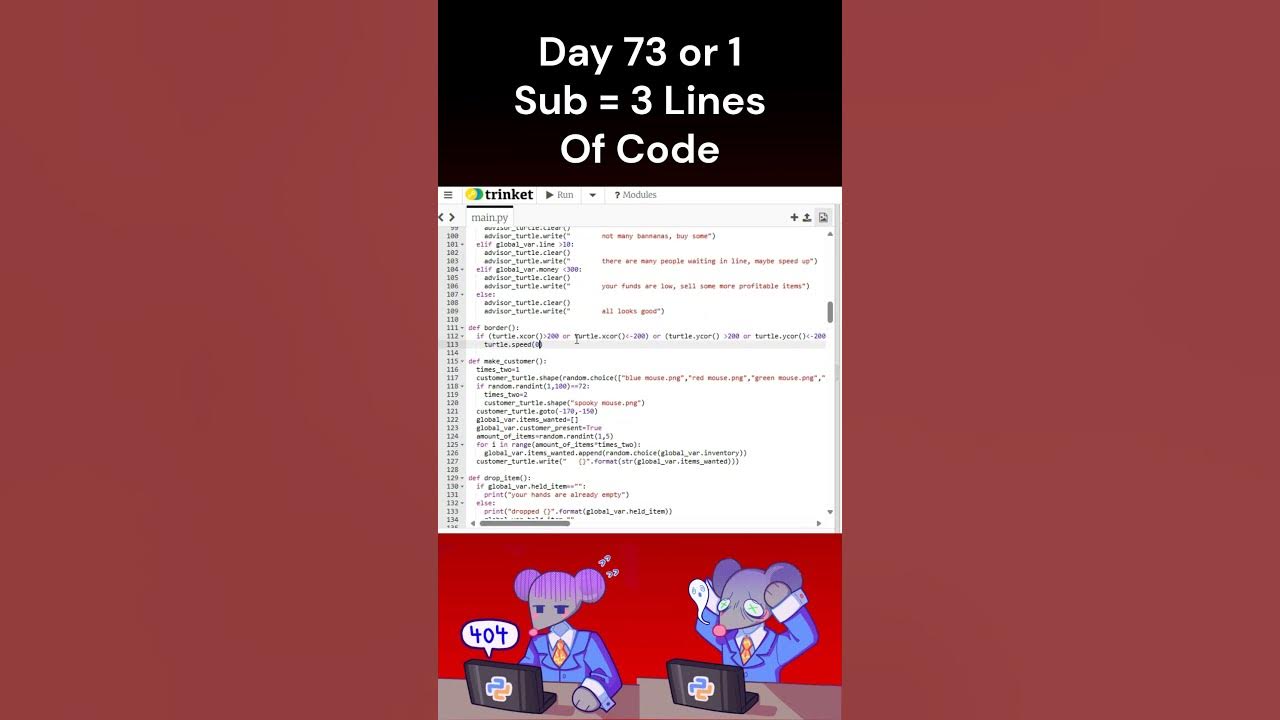 Day 73 Of 1 Subscriber 3 Lines Of Code Coding Python Programming Youtube