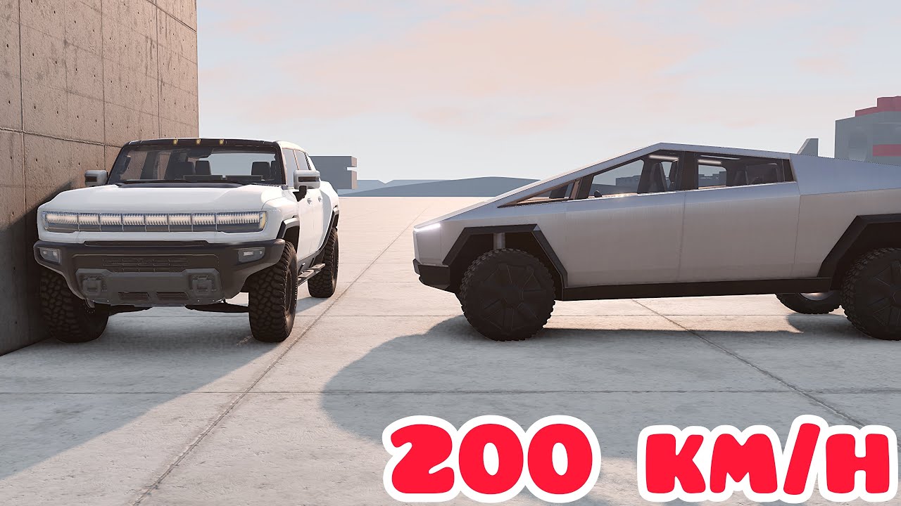 GMC Hummer EV vs Tesla Cybertruck 💥 200 km/h 💥 BeamNG.drive CRASH test ...