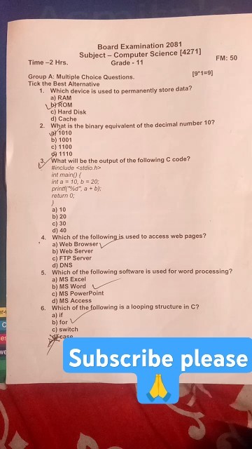 Class 11 question paper 2081 in computer science. - YouTube