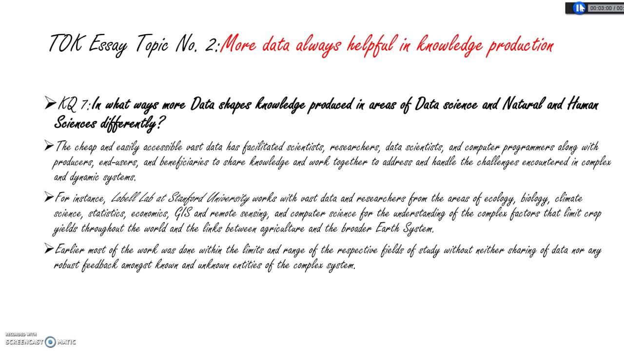 November 2016 IB TOK Essay Title 2 More Data and Knowledge Production ...