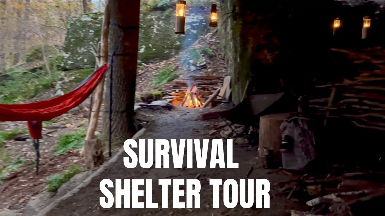 BUSHCRAFT SHELTER TOUR, Tools Used & Building Process Explained ...