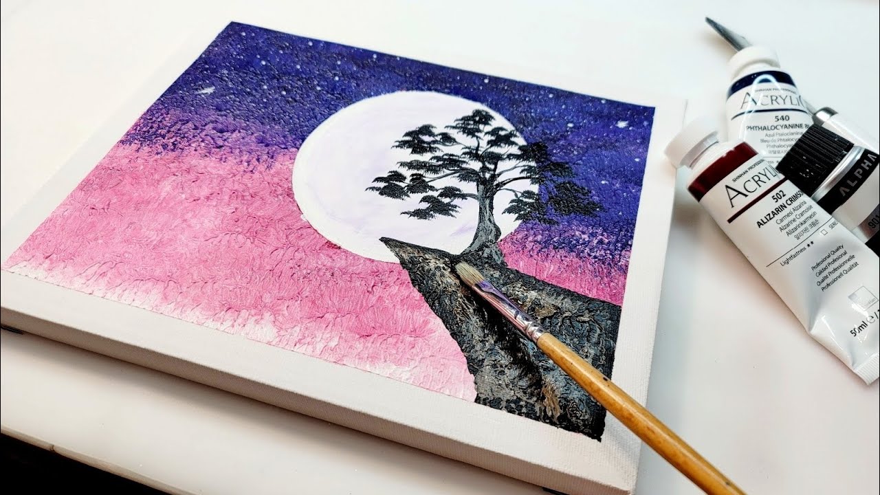 Full Moon Painting | Acrylic Painting Tutorial for Beginners | Step by ...