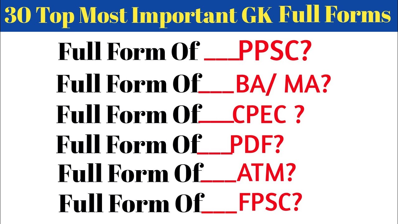 30 Most Important GK full Forms|| Most commonly Used Abbreviations|# ...