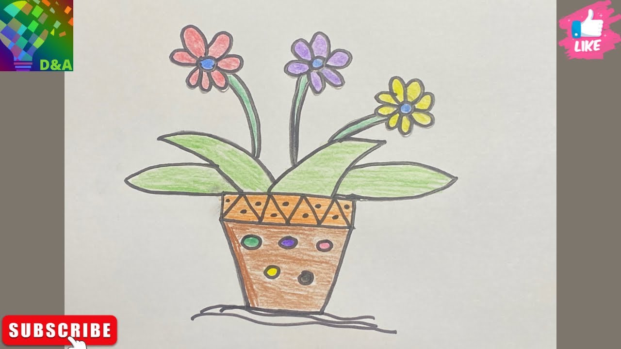 @ how to draw flower pot | flower drawing | easy flower pot drawing ...