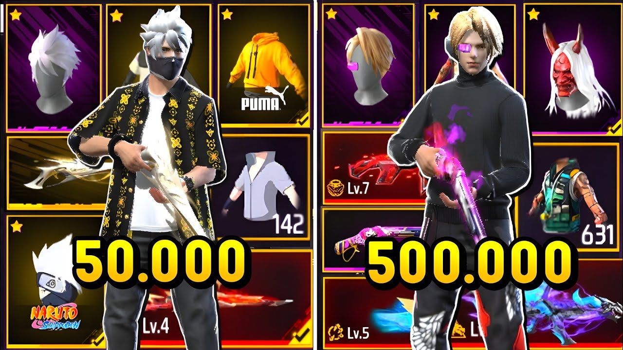 REVIEW AKUN FF HARGA 50.000 VS 500.000!! ADA TOPENG BUDI 01 GAMING🥶🔥 ...