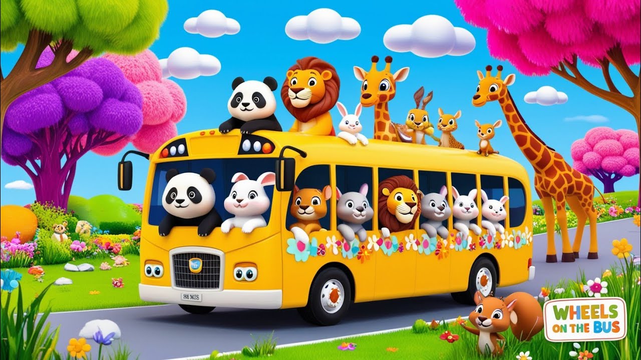 Wheels on the Bus | Pandas on the Bus | Animal Bus | Kids Song - YouTube