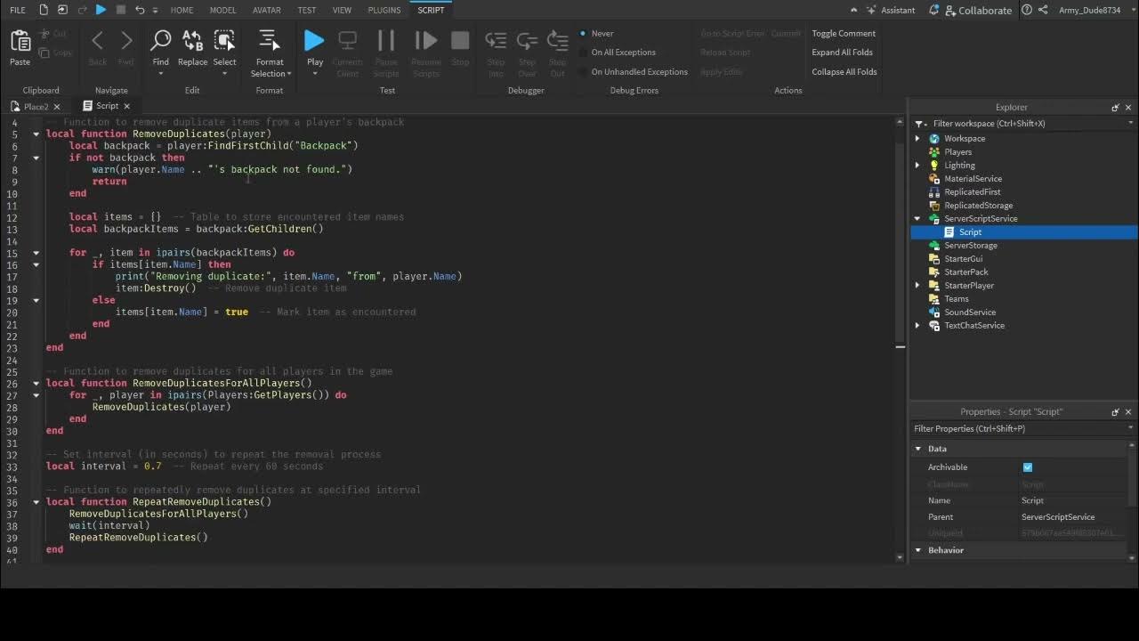 How to make a Duplicate Tool Remover Script in Roblox Studio - YouTube