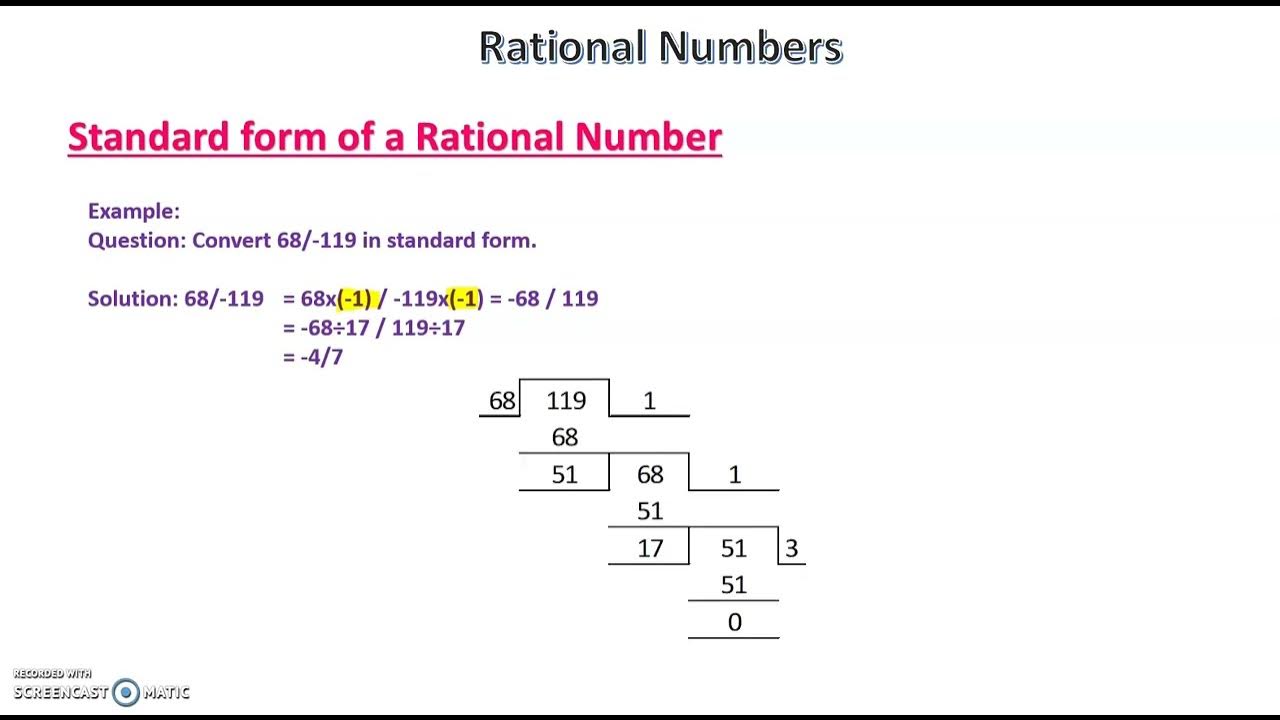 Rational Numbers, Standard form, equivalent rational number - YouTube