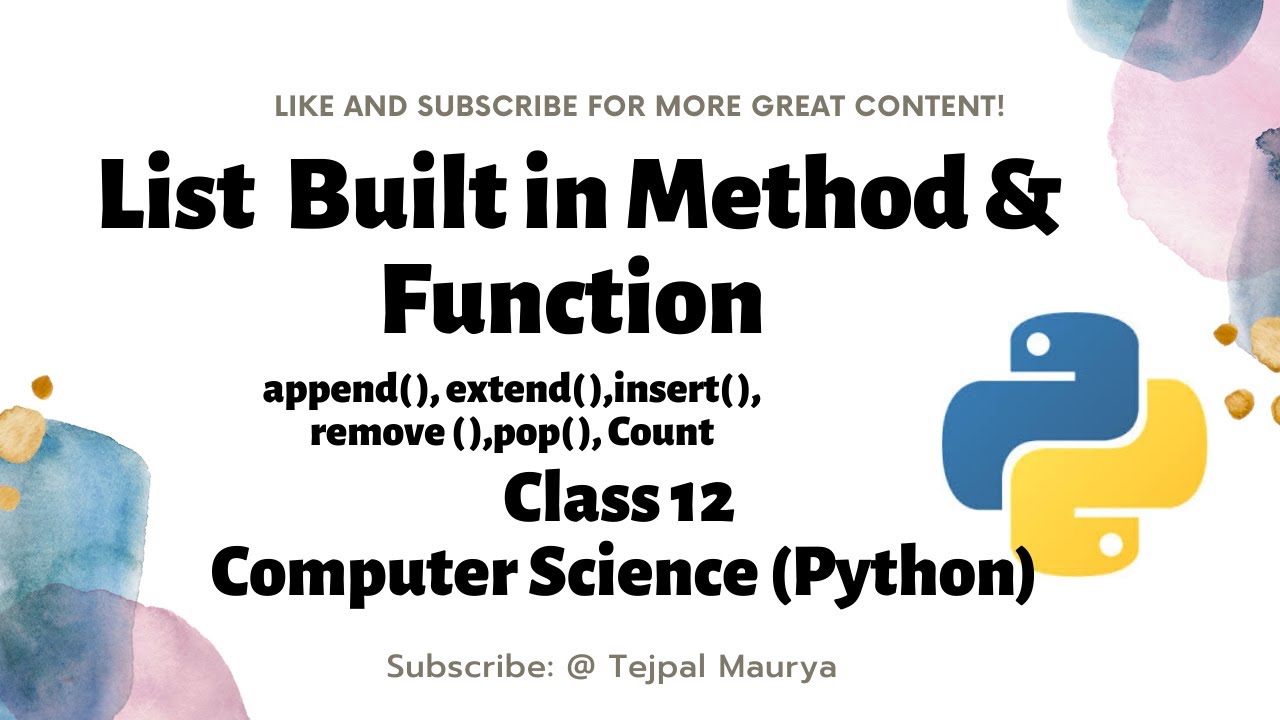 List Method and Functions || Part-1|| Class 12 || Computer Science ...