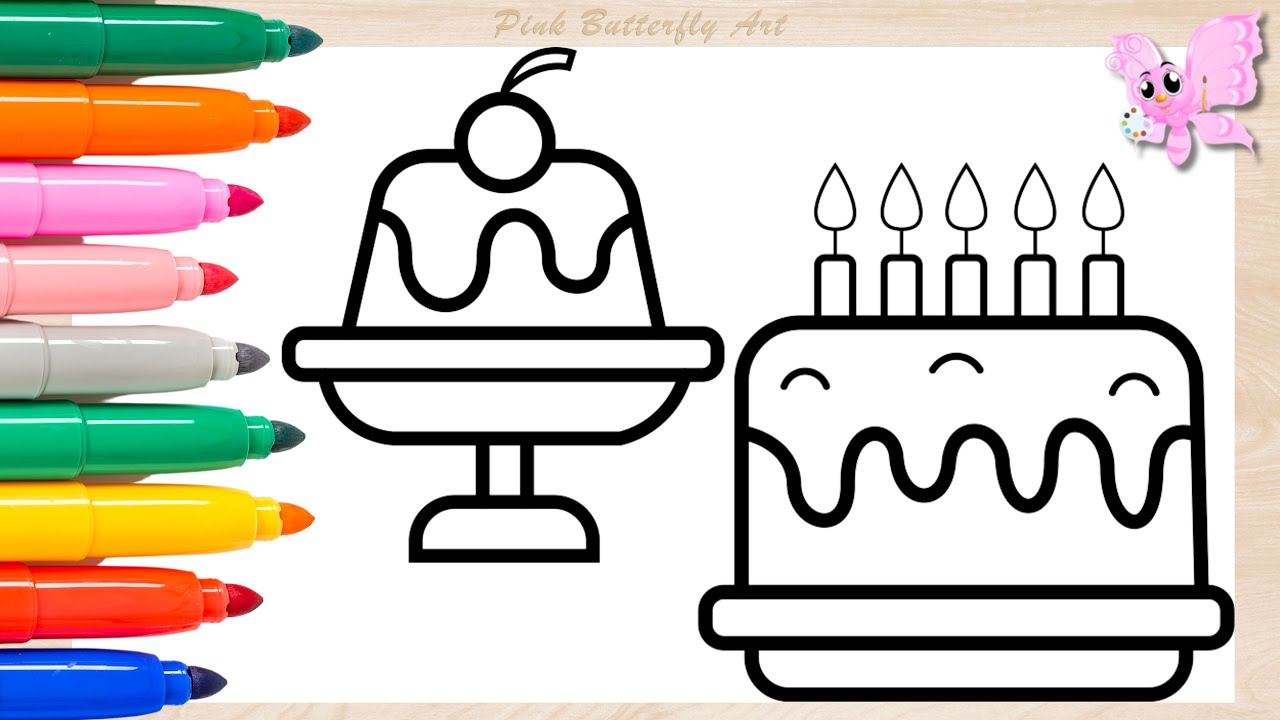 Ice cream Cake Drawing and Coloring for Kids Toddlers Preschoolers ...