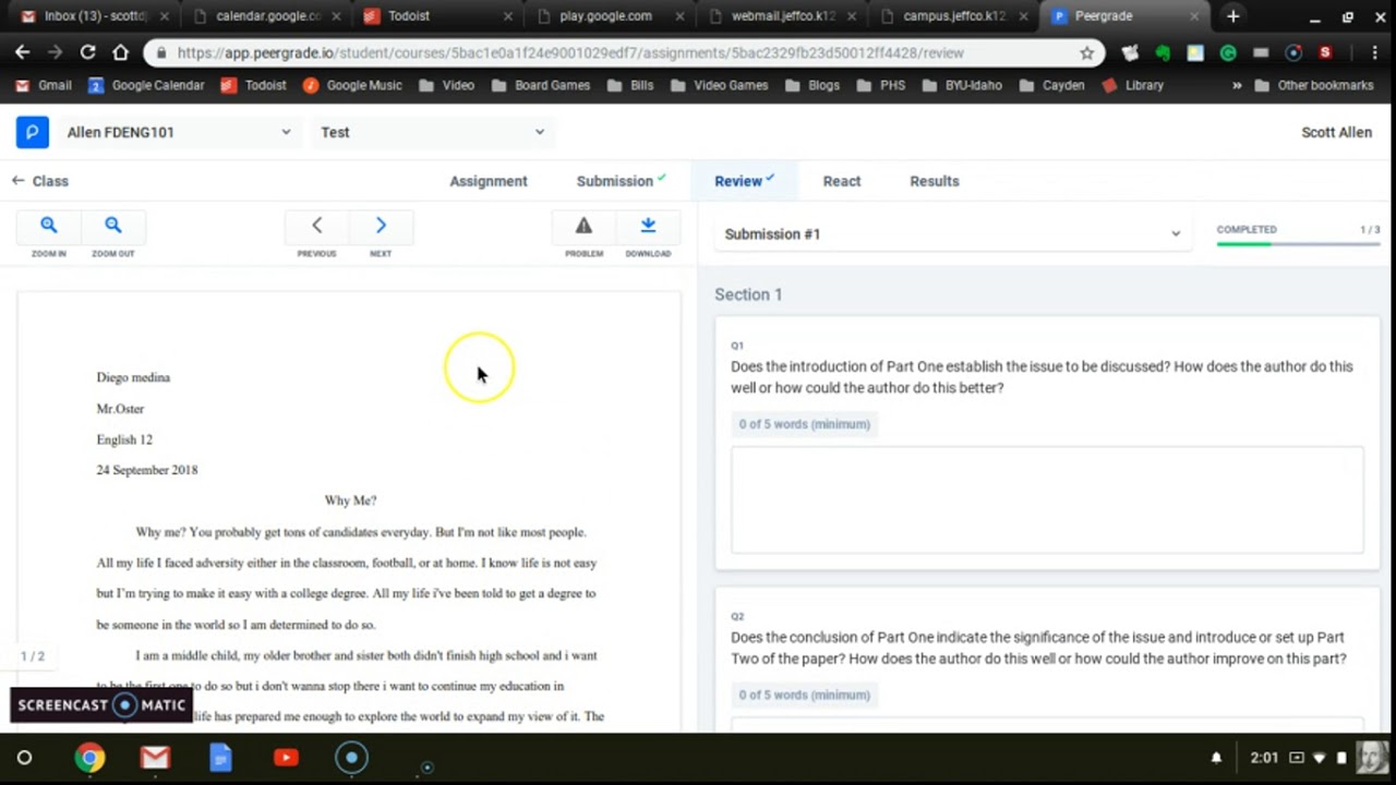 Peergrade Homework Feedback Tutorial - YouTube