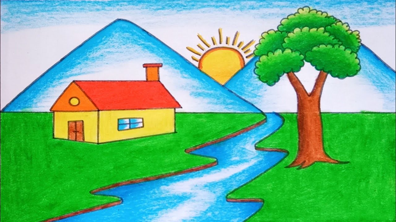 Scenery Drawing | How to Draw Landscape Step by Step | Easy Scenery ...