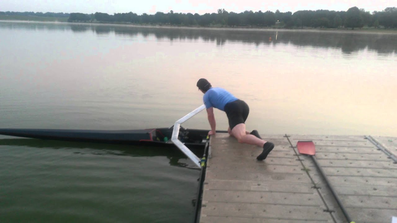 Getting in a scull from a high dock - YouTube