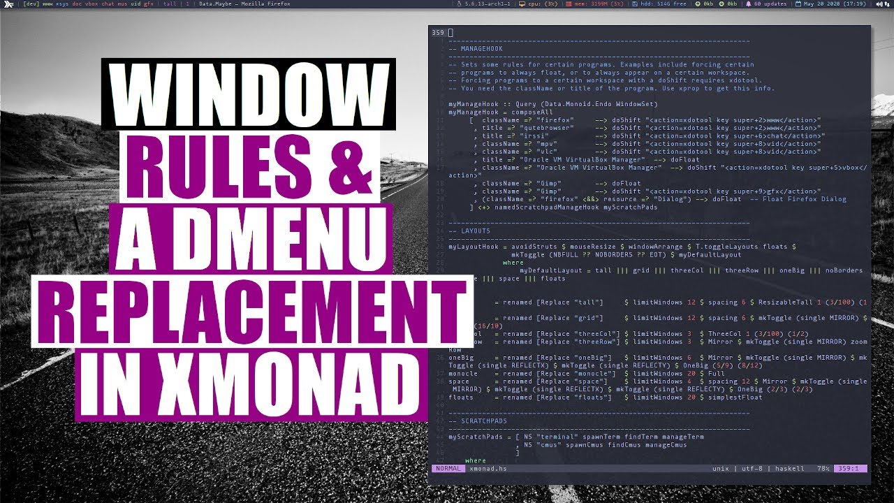 Hacking On Xmonad - ManageHooks, Prompts and Hoogle - YouTube