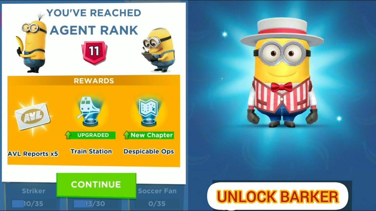 UNLOCK BARKER Minion ! AGENT RANK -11 ! Despicable Me 2 ! Minion Rush ...