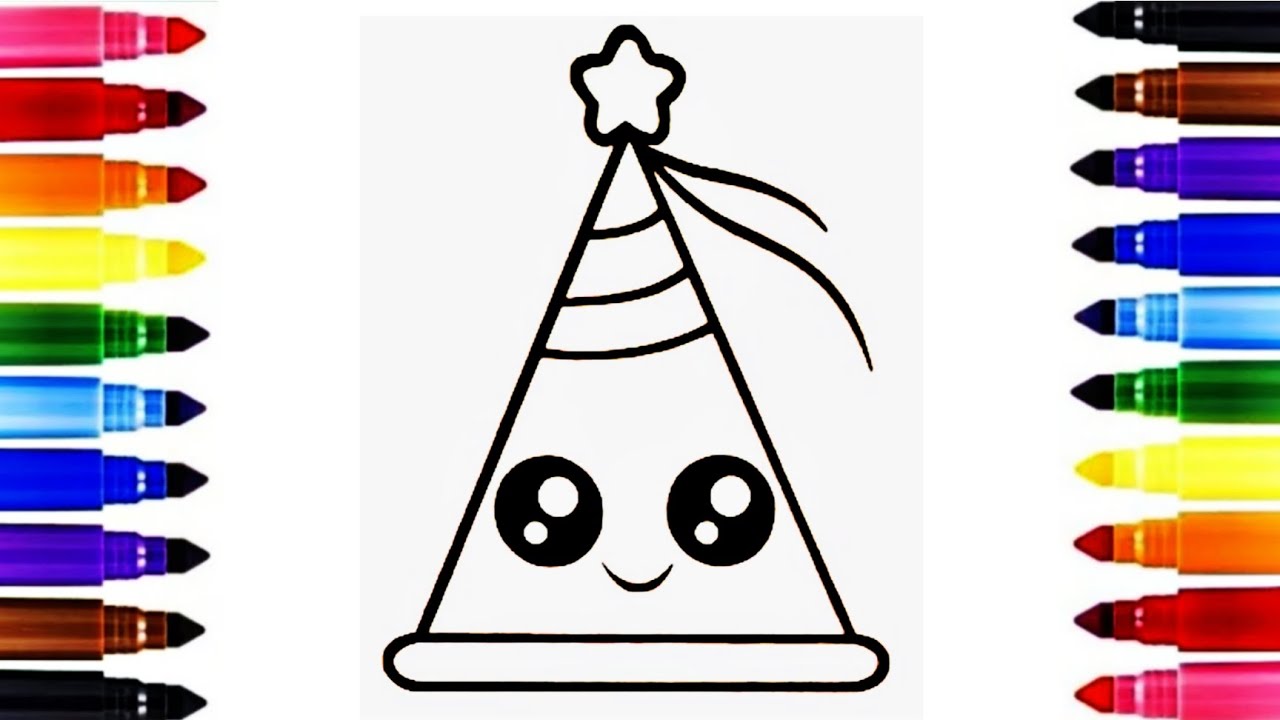 How to draw a party hat 🥳/easy and cute birthday hat drawing/how to ...