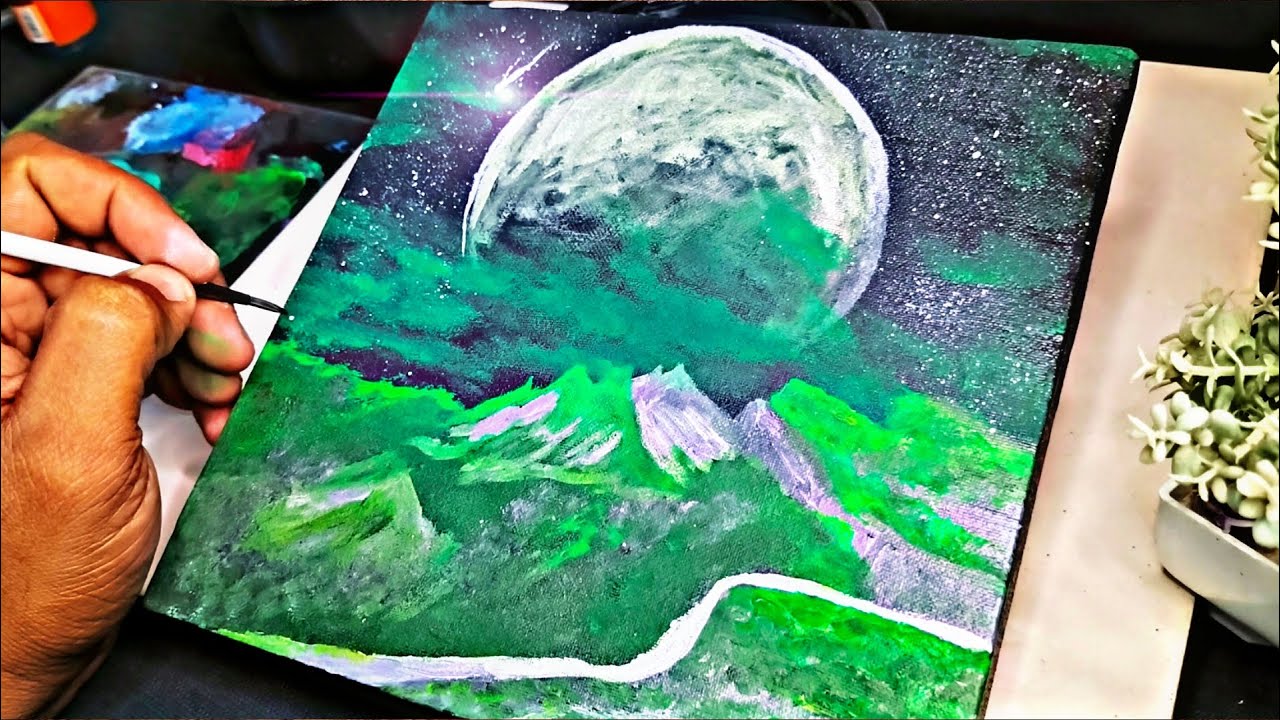 How to Paint Full Moonlight Scenery/Easy Acrylic Painting - YouTube