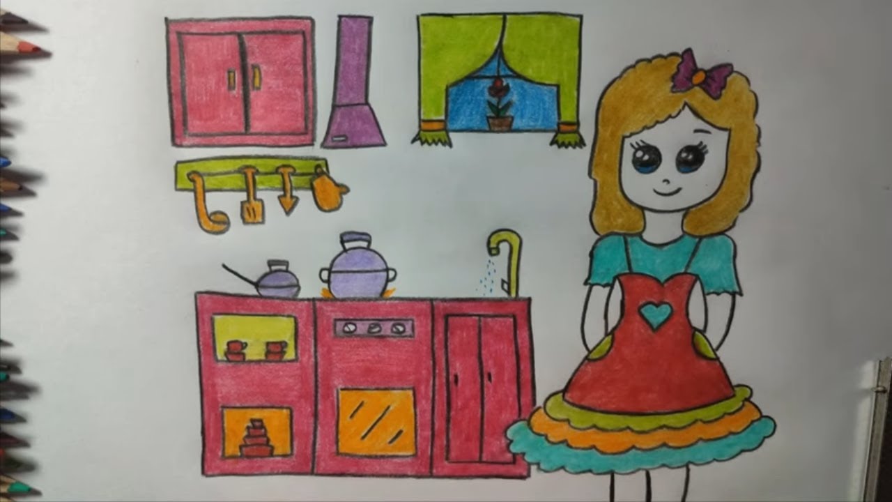 Draw cute girl on the kitchen - YouTube