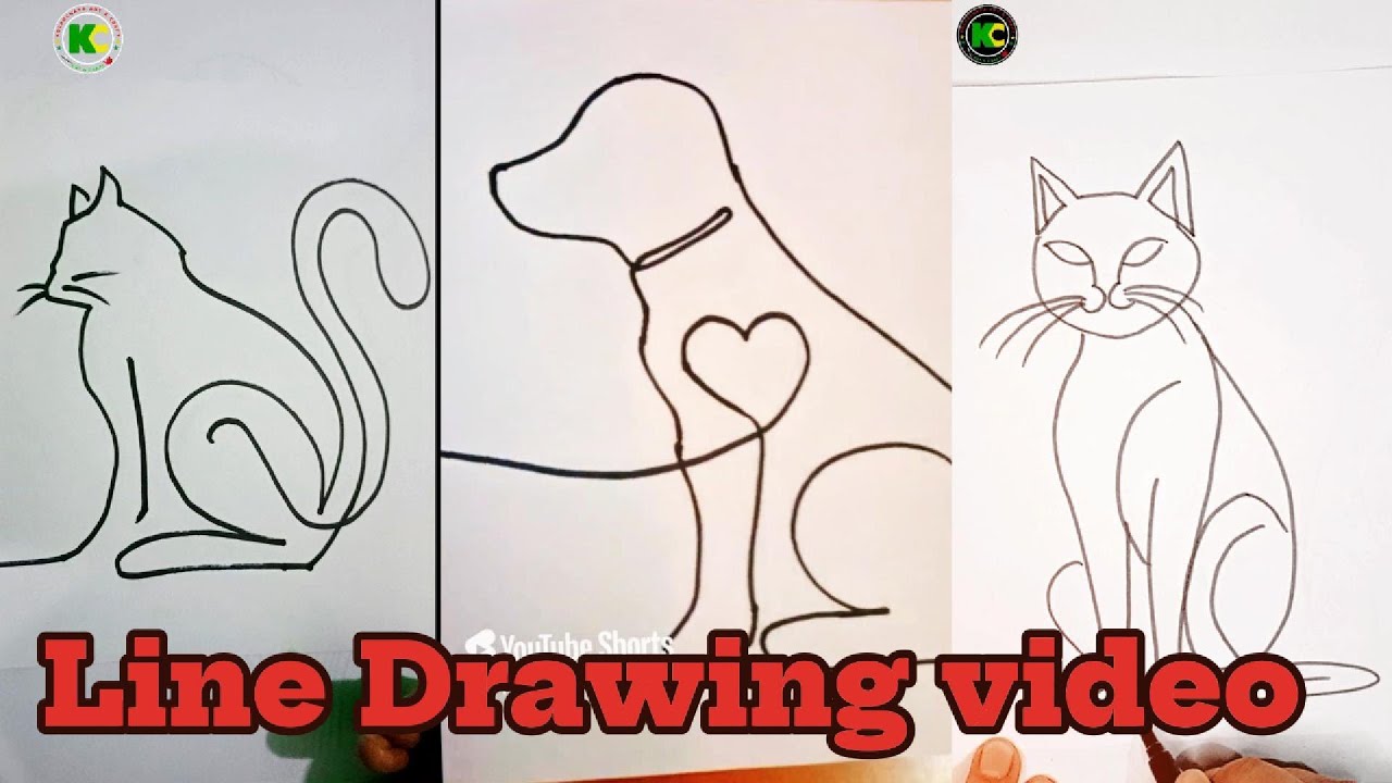 Line Drawing - Cat & Dog | Easy Cat & Dog Drawing for Beginners ...