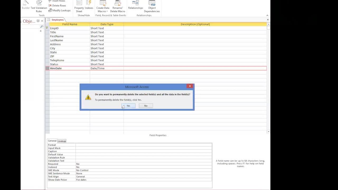 Access Chapter 4 - Creating and Modifying Tables in Design View - YouTube