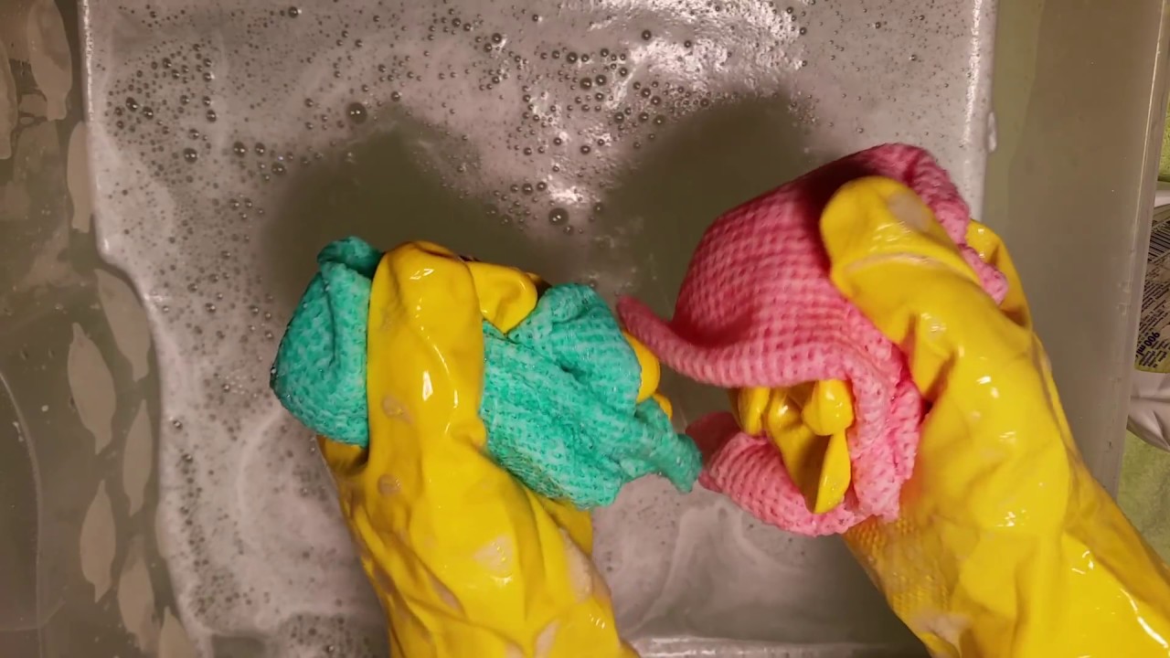 Hand washing cloths/ rubber gloves/ laundry detergent powder ASMR - YouTube