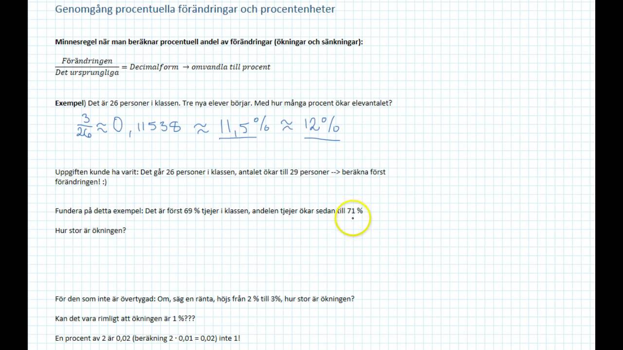 Procentuella förändringar och procentenheter - YouTube