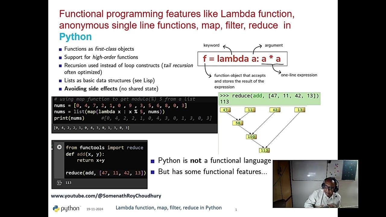 Functional programming features like Lambda function, map, filter, reduce in Python - YouTube