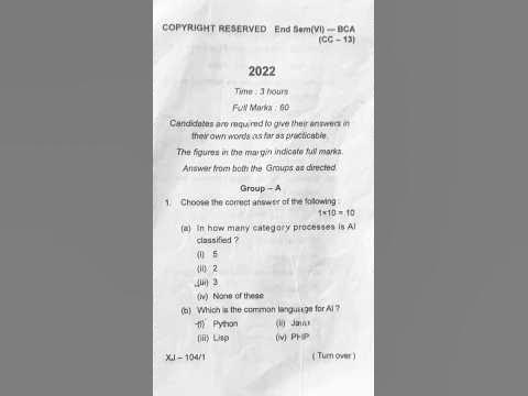 BCA sem 6 Artificial intelligence question paper | Bca sem 6 important ...