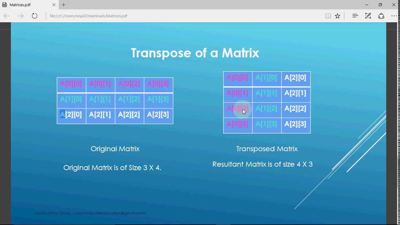 Processing Matrices (Transpose of a Matrix in C) - YouTube