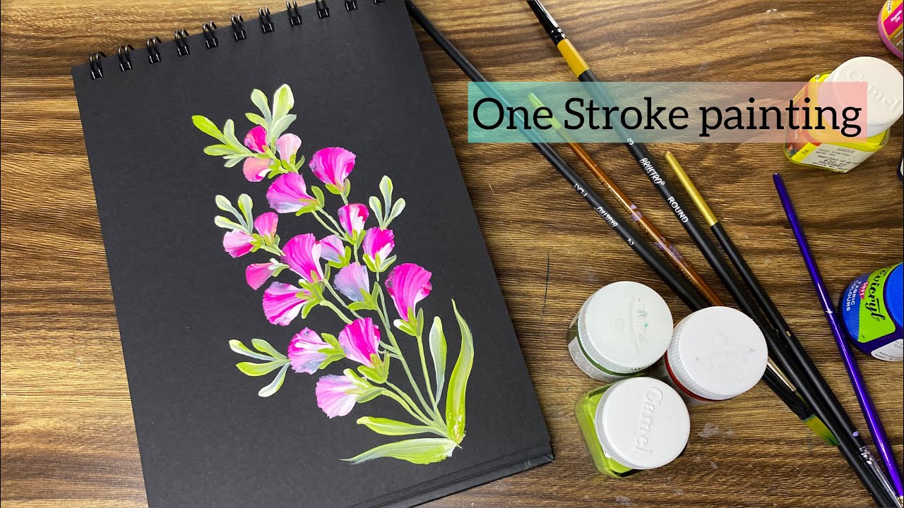 One Stroke Painting / Easy and Simple Floral design using Acrylic color ...