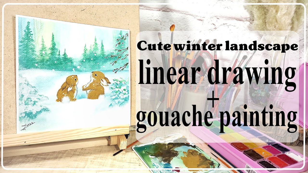 Winter landscape painting : Cute rabbits winter painting with Himi ...